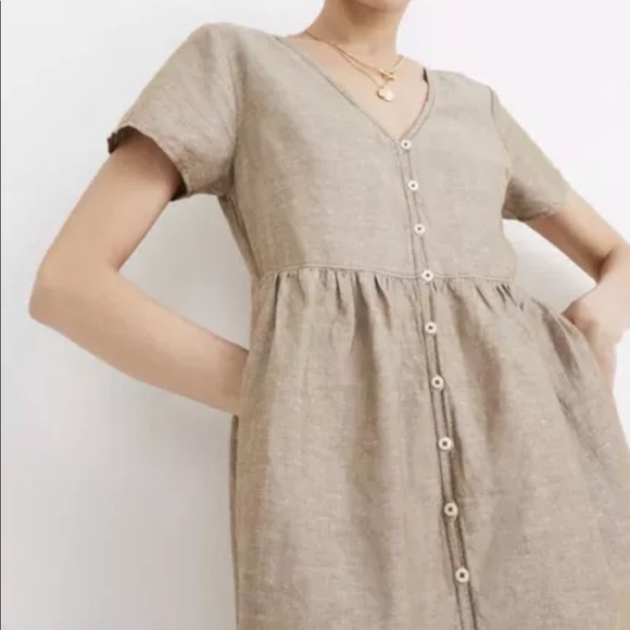 Madewell | Dresses | Madewell Linen Button Front Baby Doll Dress Al73 ...